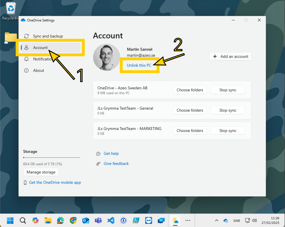 Unlink OneDrive from your computer