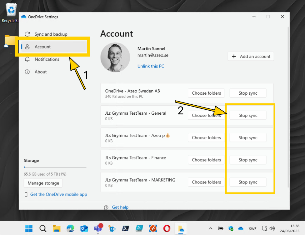Unsync files in OneDrive